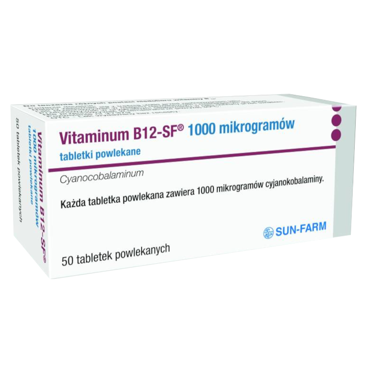 Vitaminum B12-SF, 1000 mikrogramów, 50 tabletek powlekanych | Apteline.pl