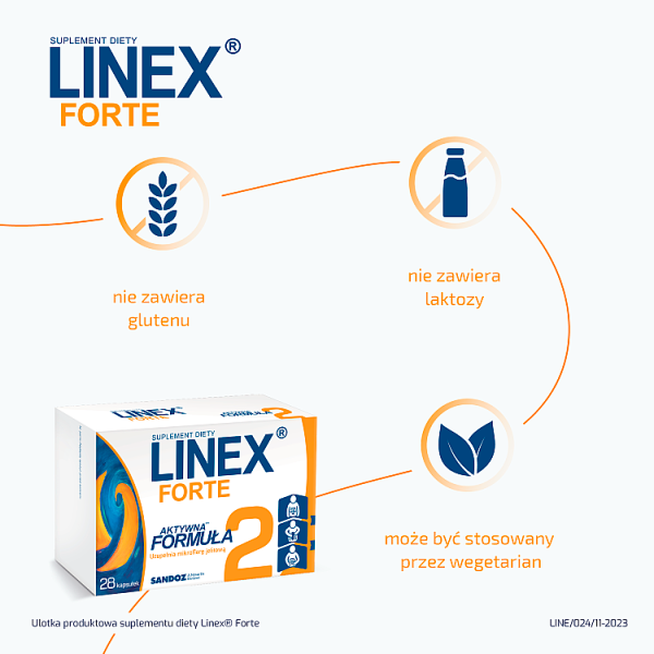 Linex Forte, probiotyk, 28 kapsułek, cena, opinie | Apteline.pl