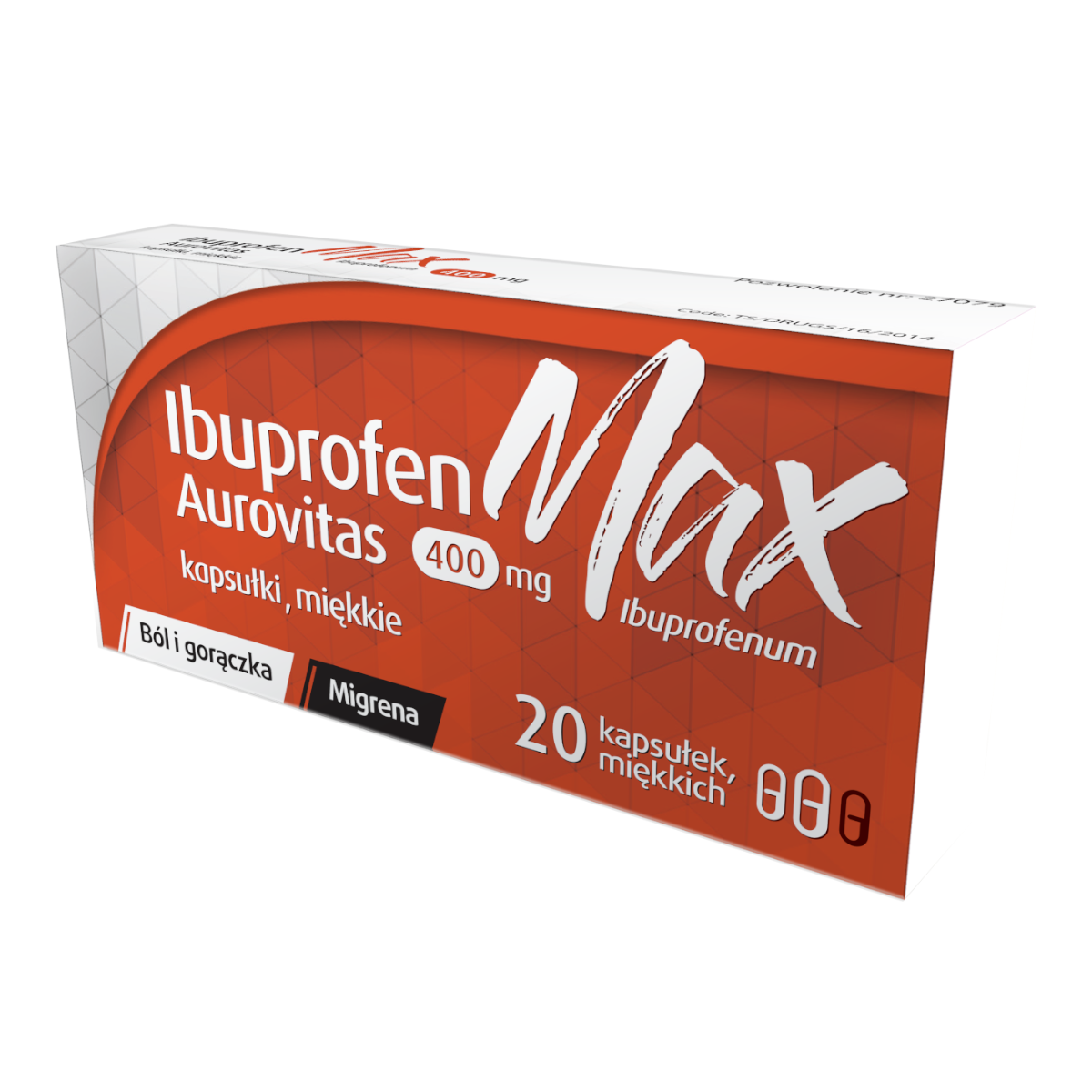 Ibuprofen MAX Aurovitas, 400 mg, 20 kapsułek miękkich | Apteline.pl