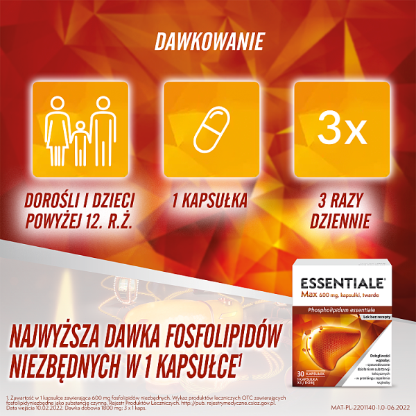 Essentiale Max 600 mg, 30 kapsułek | Apteline.pl