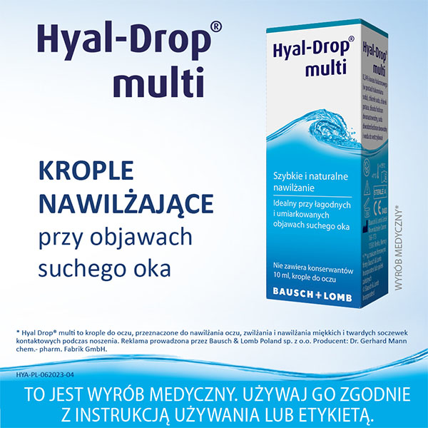 Hyal-Drop Multi, nawilżające krople do oczu i soczewek, 10 ml | Apteline.pl