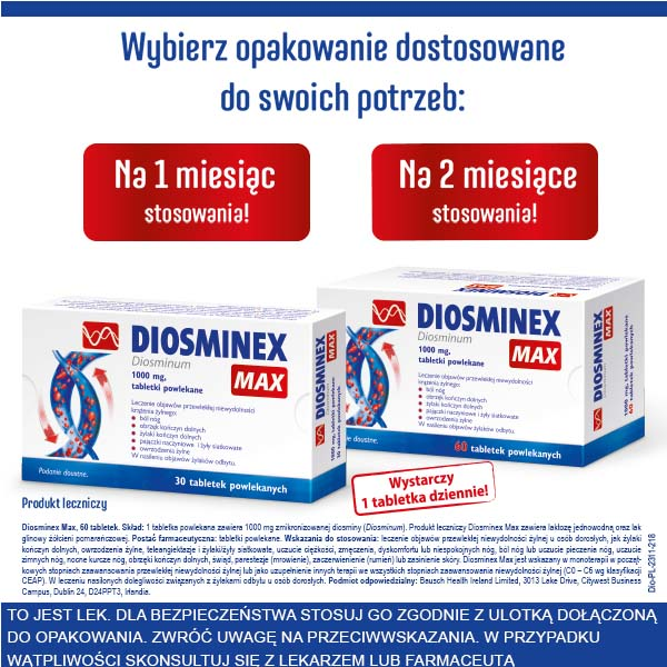 Diosminex Max 1000 mg, 60 tabletek powlekanych | Apteline.pl