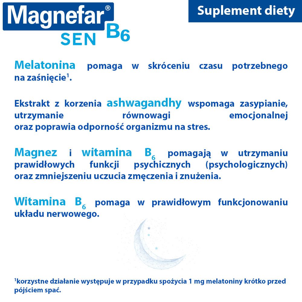 Magnefar B6 Sen z melatoniną, 30 tabletek powlekanych | Apteline.pl