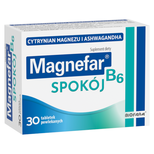 Magnefar B6 Spokój, magnez + ashwagandha, 30 tabletek powlekanych | Apteline.pl
