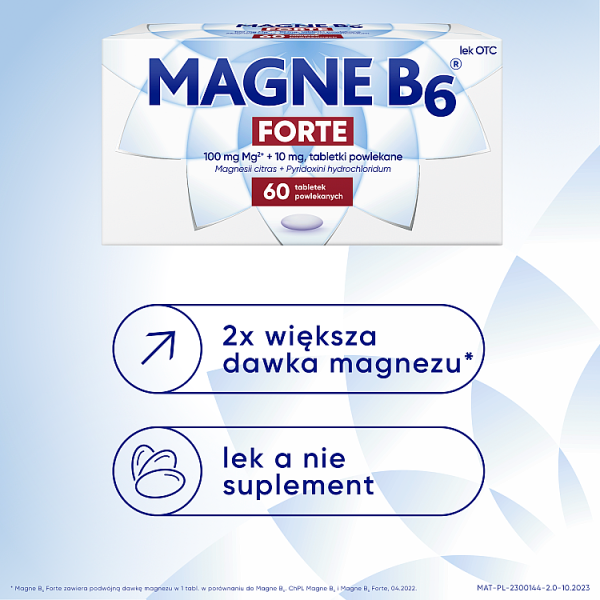 Magne B6 Forte, 100 mg + 10 mg, 60 tabletek powlekanych | Apteline.pl
